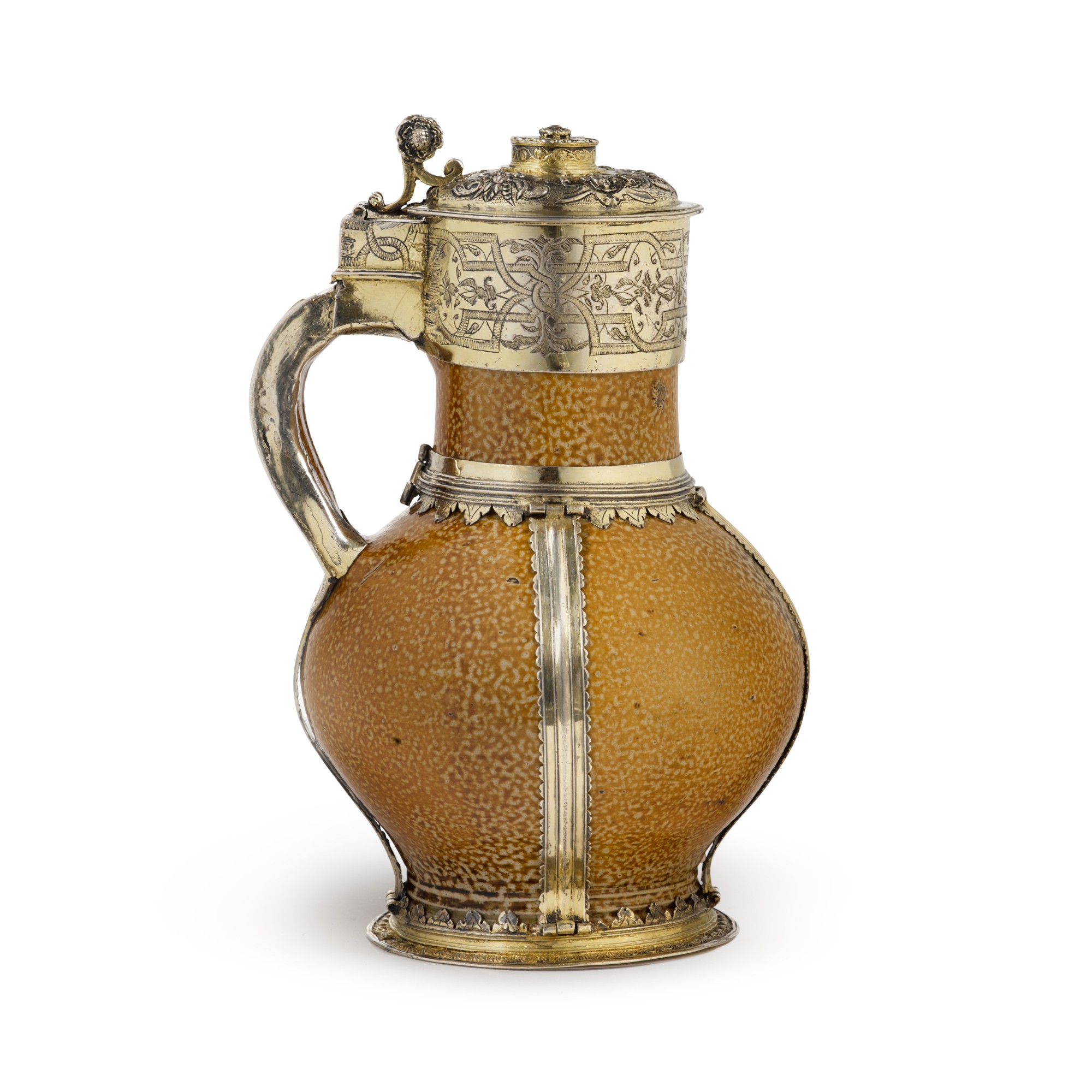 An Elizabeth I Silver-Gilt Mounted Tigerware Jug, Maker's Mark a Tudor ...